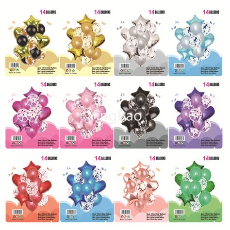 14pcs Multi Color Aluminum Foil Balloon Set With Shining Confetti