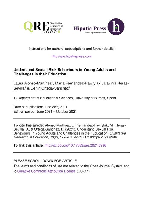 Pdf Understand Sexual Risk Behaviours In Young Adults And Challenges