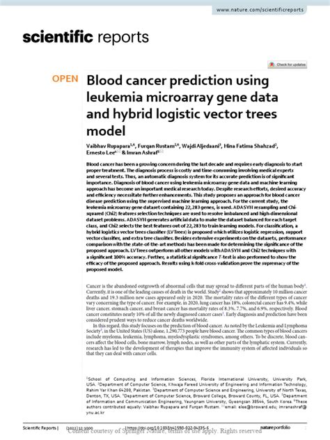 Blood Cancer Prediction Using Leukemia Microarray Pdf