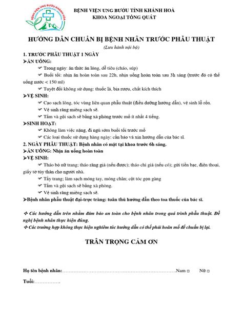 Hướng Dẫn Chuẩn Bị Bệnh Nhân Trước Phẫu Thuật Pdf