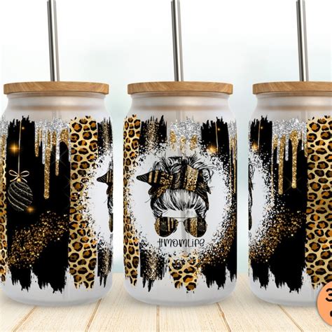 16 Oz Cheetah Glass Can Print Etsy