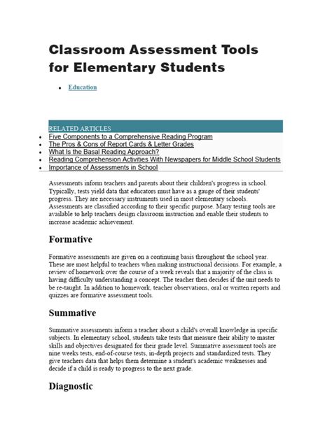 Classroom Assessment Tools For Elementary Students 2 Download Free