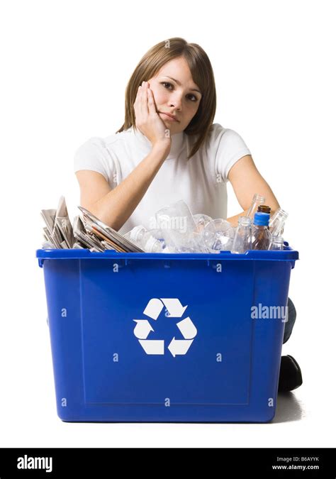 Woman With A Recycling Bin Stock Photo Alamy