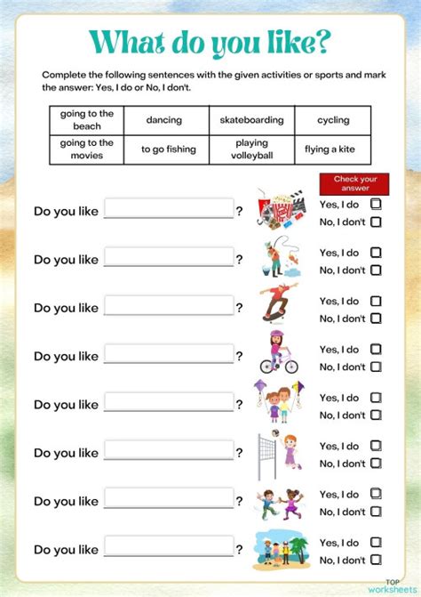 Likes And Dislikes Practice Interactive Worksheet Topworksheets