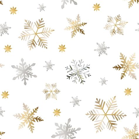 Premium Vector Gold Silver Snowflakes Seamless Pattern