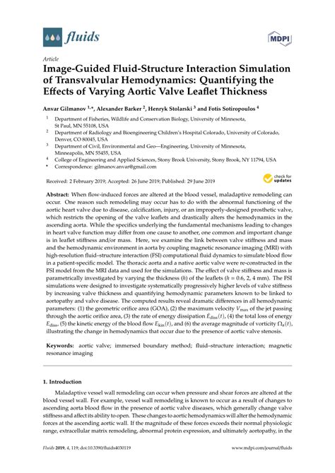 Pdf Image Guided Fluid Structure Interaction Simulation Of Transvalvular Hemodynamics