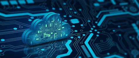 Internet de tecnologia de computação em nuvem no ponto convergente do circuito fundo azul