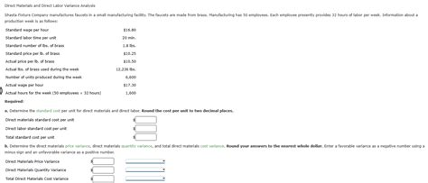 Solved Direct Materials And Direct Labor Variance Analysis