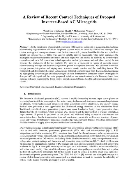 pdf a review of recent control techniques of drooped inverter based