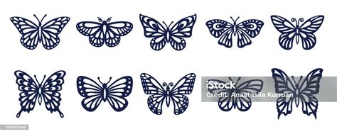 다양한 나비의 실루엣 컬렉션 장식 요소 벡터 일러스트레이션 개체 그룹에 대한 스톡 벡터 아트 및 기타 이미지 개체 그룹 검은색 곤충 Istock