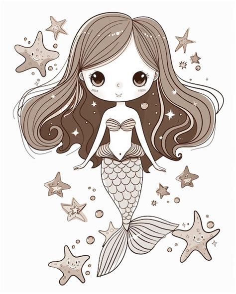 Premium Vector White Background With Cute Mermaid Coloring Page