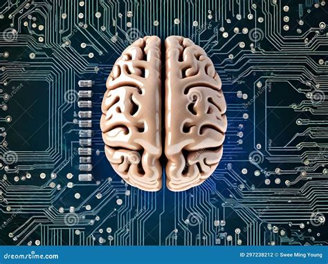 Image Of The Human Brain As The Printed Circuit As Motherboard Processor Stock Illustration
