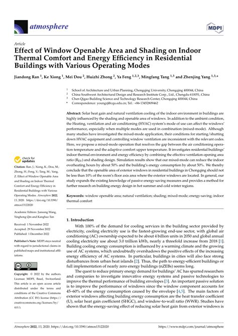 PDF Effect Of Window Openable Area And Shading On Indoor Thermal