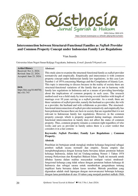 Pdf Interconnection Between Structural Functional Families As Nafkah Provider And Common