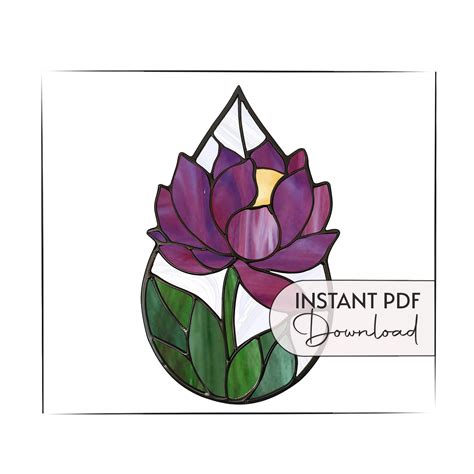 Peony Stained Glass Pattern Printable Pattern Teardrop Stained Glass