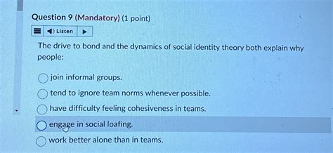 Solved Question 9 Mandatory 1 ﻿point The Drive To Bond
