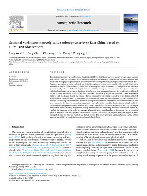 Pdf Seasonal Variations In Precipitation Microphysics Over East China Based On Gpm Dpr