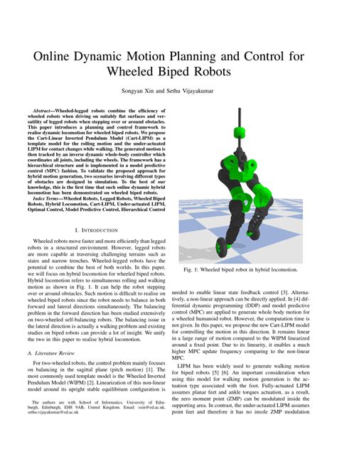 Pdf Online Dynamic Motion Planning And Control For Wheeled Biped Robots