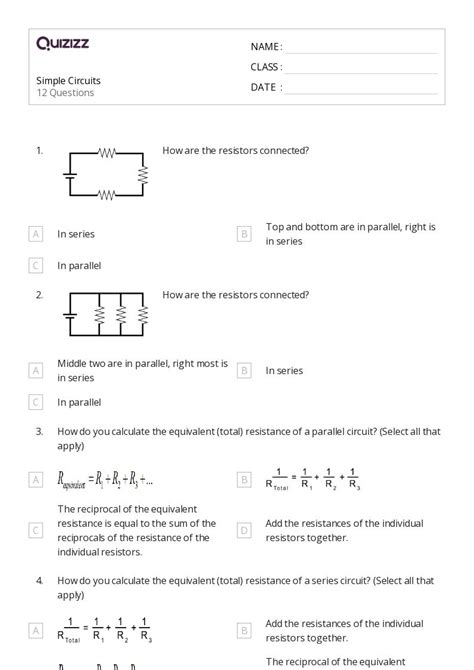 50 Series And Parallel Resistors Worksheets For 10th Class On Quizizz Free And Printable