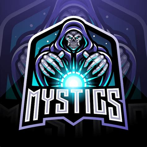 마법의 공을 들고 해골 마법사 Esport 게임 마스코트 로고 프리미엄 벡터