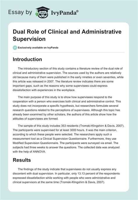 Dual Role Of Clinical And Administrative Supervision 573 Words Article Example