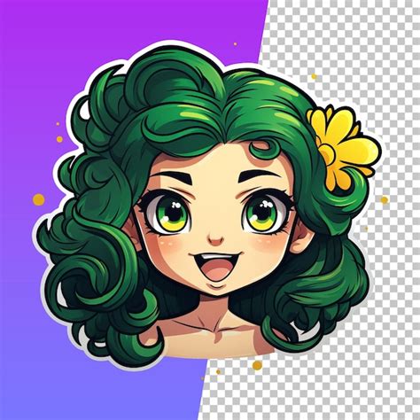 Premium Psd Green Curly Hair With Flower Sticker Design