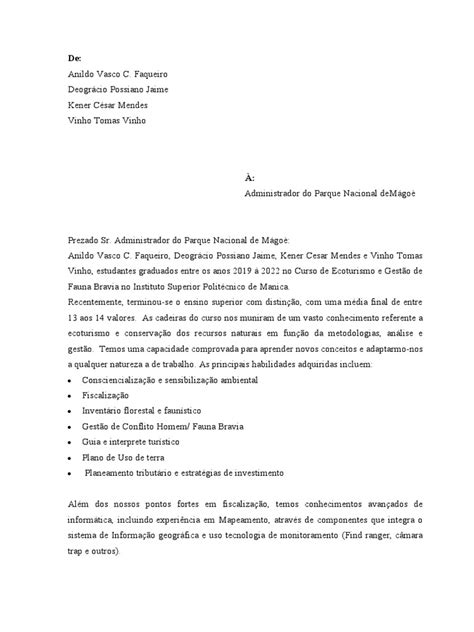 Carta De Pedido De Estágio Pdf