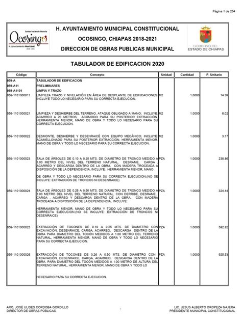 Tabulador Edificacion Ocosingo 02032020 Pdf Hormigón Ingeniería Estructural