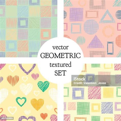 다른 기하학적 수치 형태와 기하학 패턴 원활한 벡터의 집합입니다 손으로 파스텔 끝 없는 배경 질감된 기하학적 그림 그려 그래픽 벡터 일러스트 레이 션 가리키기에 대한 스톡
