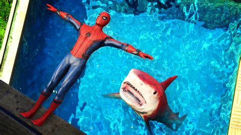 GTA 5 Epic Ragdolls Spider Shark Vs SPIDERMAN Ep 2 Funny Moments
