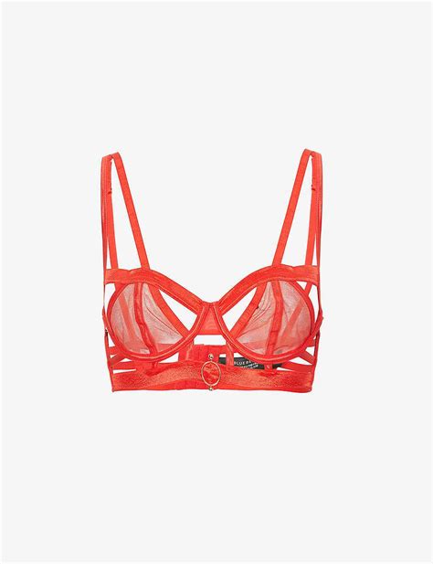 Bluebella Sacha Cut Out Semi Sheer Mesh Bra Red Editorialist