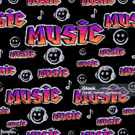 Music Word Pattern Graffiti Style Lettersvector Hand Drawn Doodle