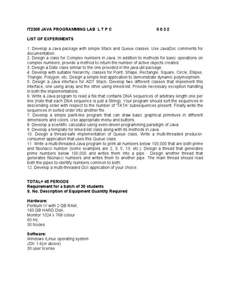 Java Programming Lab Experiments Guide Pdf Computers
