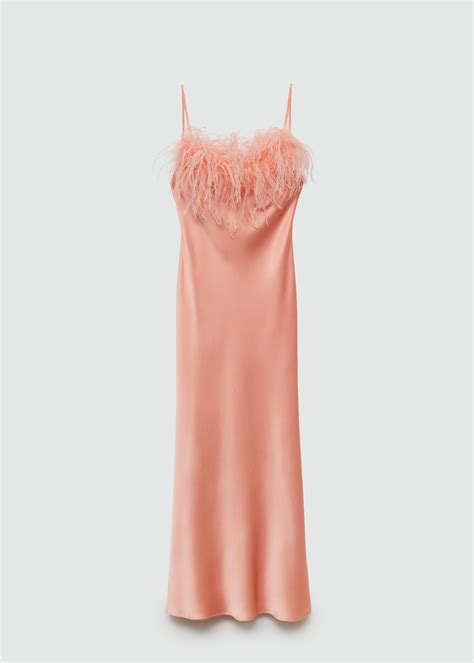 Satin Dress With Feather Detail Women Mango United Kingdom