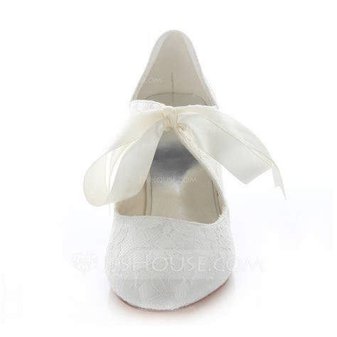 Womens Lace Spool Heel Closed Toe Pumps 047087210 Wedding Shoes