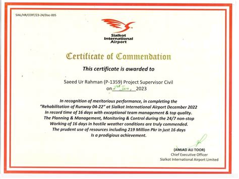 Saeed Rahman On Linkedin Allhamdulilah I Got Certificate Of Commendation Letter From Honourable…
