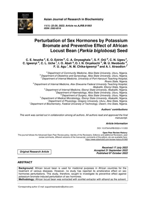 Pdf Perturbation Of Sex Hormones By Potassium Bromate And Preventive