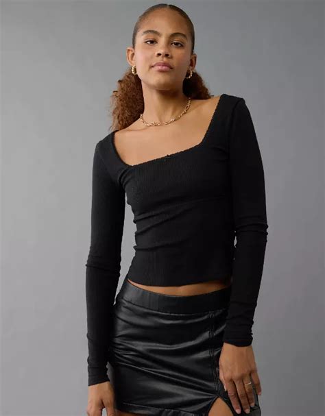 Ae Square Neck Lace Long Sleeve T Shirt