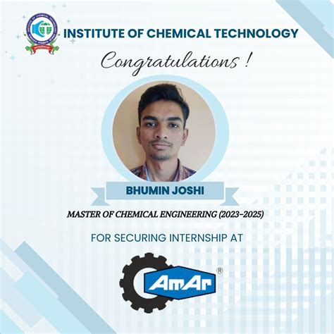 Ict Chemical Engineering Placement Cell On Linkedin Amar Internship
