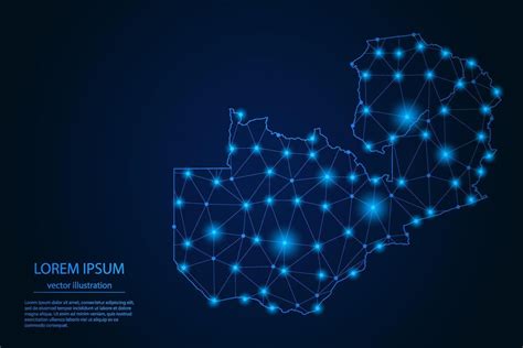 Abstract Image Zambia Map With Blue Glow Dots And Lines On Dark Gradient Background 3d Mesh
