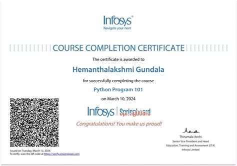 Im So Excited To Have Completed The Python Program 101 Course On Infosys… Hemanthalakshmi Gundala
