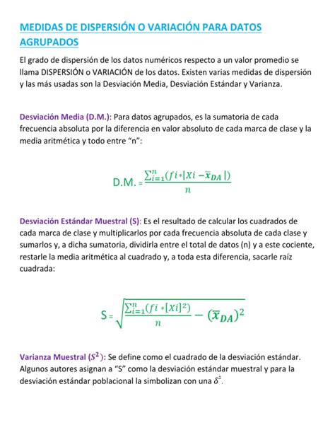 Medidas De Dispersión Para Datos Agrupados Pdf Desviación Estándar