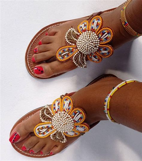 ON Sale Beaded Sandals Sandals Women Leather African Beaded Sandals
