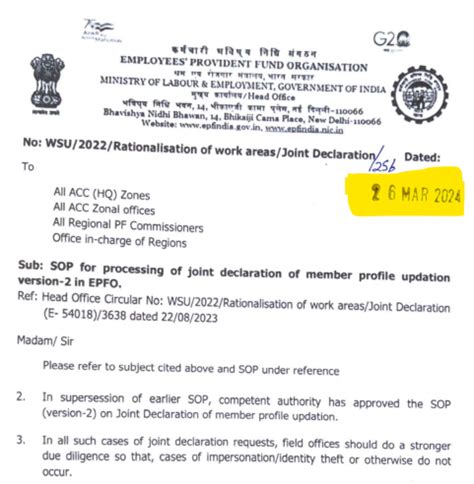 SOP For Processing Of Joint Declaration Of PF Member Profile Updating Version 2