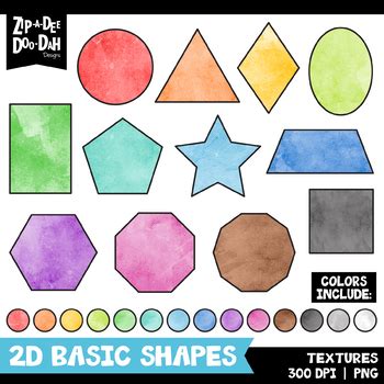 Watercolor 2D Basic Shapes Clipart Set Zip A Dee Doo Dah Designs