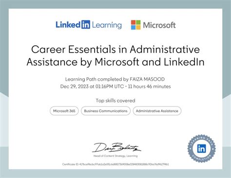 faiza masood on linkedin certificate of completion