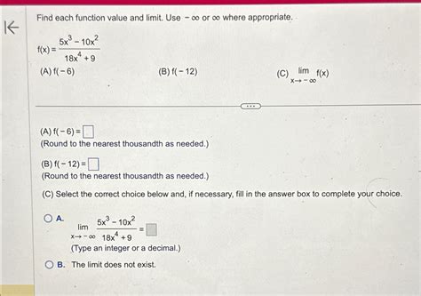 Solved Find Each Function Value And Limit Use Infty Chegg