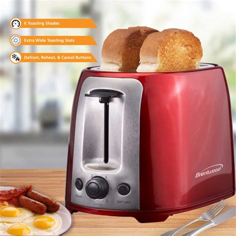 Brentwood Ts 292r Cool Touch 2 Slice Extra Wide Slot Toaster Red