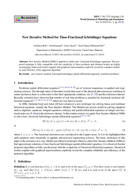 Pdf New Iterative Method For Time Fractional Schrödinger Equations
