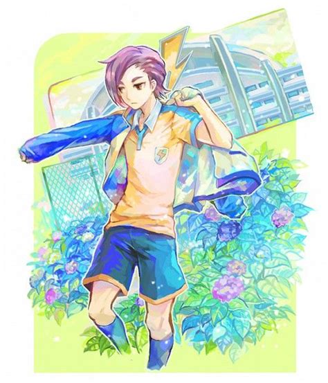 An Anime Character With Purple Hair And Blue Shorts Holding A Yellow